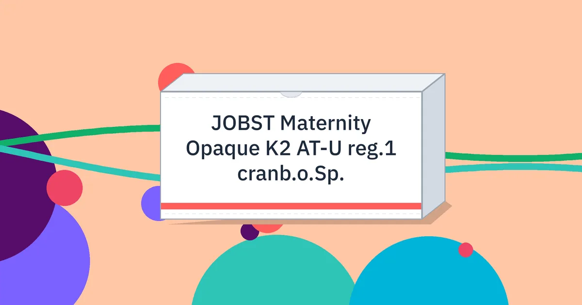Symbolbild: Packung mit der Aufschrift JOBST Maternity Opaque K2 AT-U reg.1 cranb.o.Sp. (PZN 15858728) – Verfügbarkeit und Bezug in Apotheken in Frankfurt am Main