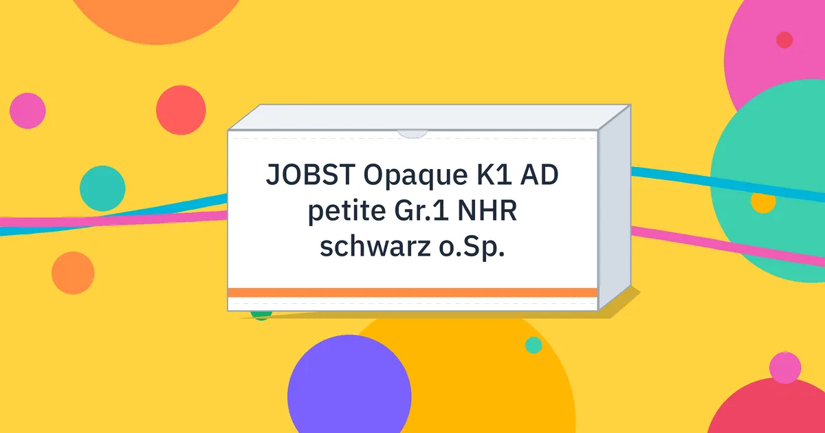 Symbolbild: Packung mit der Aufschrift JOBST Opaque K1 AD petite Gr.1 NHR schwarz o.Sp. (PZN 13080199) – Verfügbarkeit und Bezug in Apotheken in Frankfurt am Main
