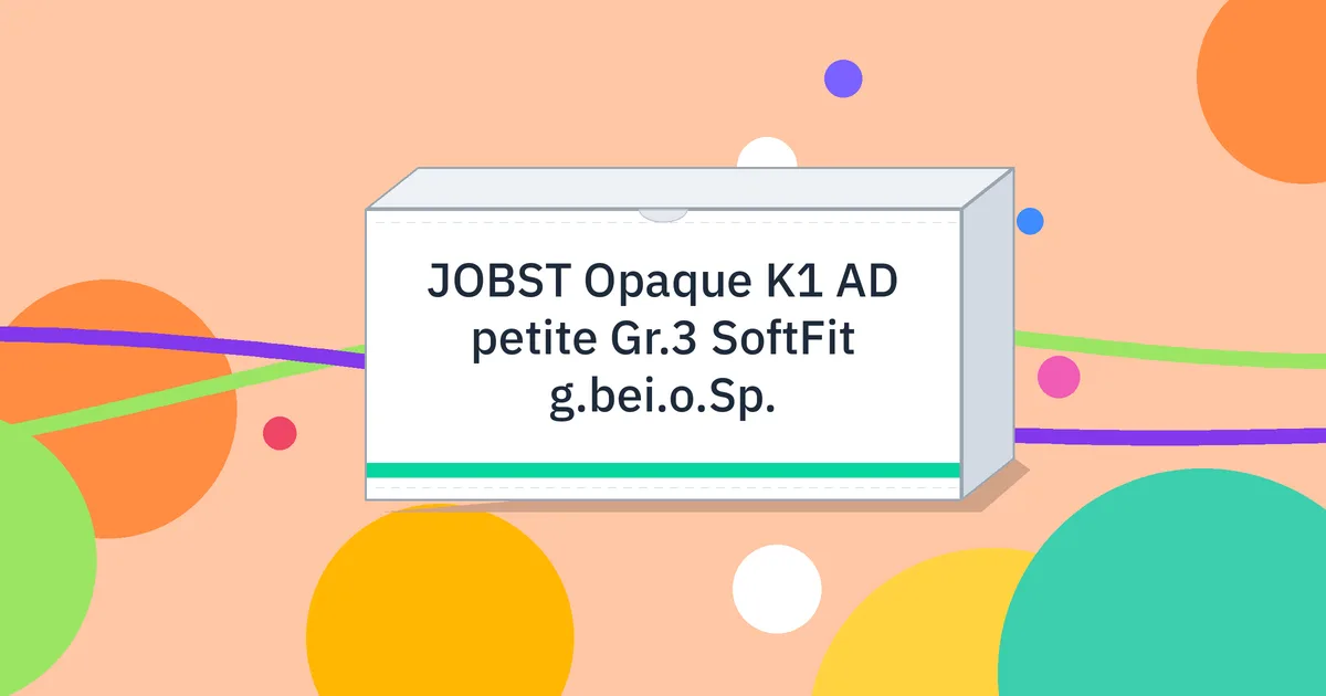 Symbolbild: Packung mit der Aufschrift JOBST Opaque K1 AD petite Gr.3 SoftFit g.bei.o.Sp. (PZN 16263948) – Verfügbarkeit und Bezug in Apotheken in Frankfurt am Main