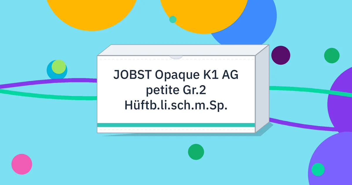 Symbolbild: Packung mit der Aufschrift JOBST Opaque K1 AG petite Gr.2 Hüftb.li.sch.m.Sp. (PZN 13097739) – Verfügbarkeit und Bezug in Apotheken in Frankfurt am Main