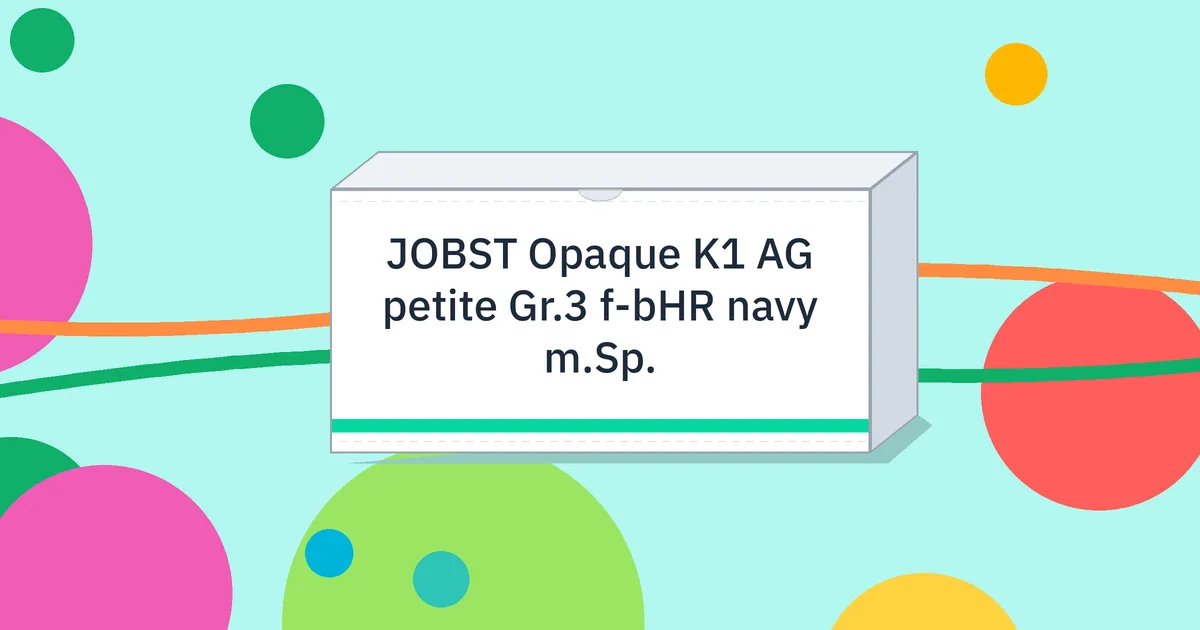 Symbolbild: Packung mit der Aufschrift JOBST Opaque K1 AG petite Gr.3 f-bHR navy m.Sp. (PZN 13083565) – Verfügbarkeit und Bezug in Apotheken in Frankfurt am Main
