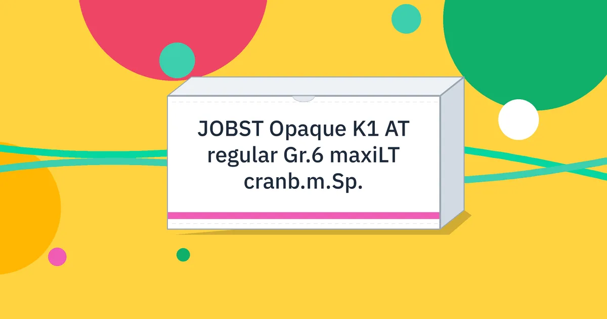 Symbolbild: Packung mit der Aufschrift JOBST Opaque K1 AT regular Gr.6 maxiLT cranb.m.Sp. (PZN 13106042) – Verfügbarkeit und Bezug in Apotheken in Frankfurt am Main
