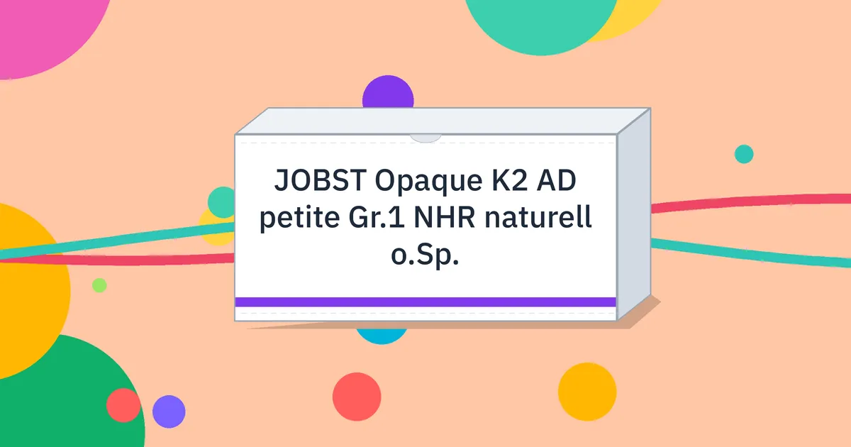 Symbolbild: Packung mit der Aufschrift JOBST Opaque K2 AD petite Gr.1 NHR naturell o.Sp. (PZN 13109810) – Verfügbarkeit und Bezug in Apotheken in Frankfurt am Main
