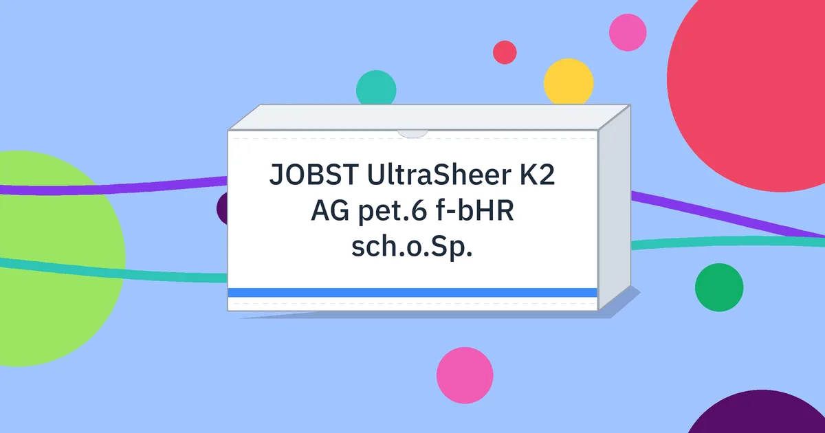 Symbolbild: Packung mit der Aufschrift JOBST UltraSheer K2 AG pet.6 f-bHR sch.o.Sp. (PZN 11264825) – Verfügbarkeit und Bezug in Apotheken in Frankfurt am Main