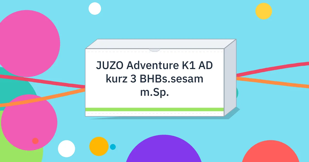 Symbolbild: Packung mit der Aufschrift JUZO Adventure K1 AD kurz 3 BHBs.sesam m.Sp. (PZN 16493482) – Verfügbarkeit und Bezug in Apotheken in Frankfurt am Main