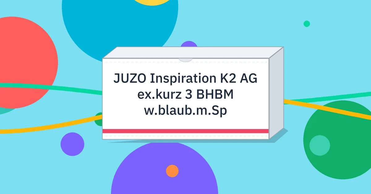 Symbolbild: Packung mit der Aufschrift JUZO Inspiration K2 AG ex.kurz 3 BHBM w.blaub.m.Sp (PZN 14884072) – Verfügbarkeit und Bezug in Apotheken in Frankfurt am Main