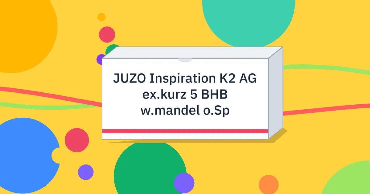 Symbolbild: Packung mit der Aufschrift JUZO Inspiration K2 AG ex.kurz 5 BHB w.mandel o.Sp (PZN 14852161) – Verfügbarkeit und Bezug in Apotheken in Frankfurt am Main