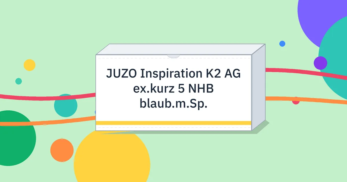 Symbolbild: Packung mit der Aufschrift JUZO Inspiration K2 AG ex.kurz 5 NHB blaub.m.Sp. (PZN 14964339) – Verfügbarkeit und Bezug in Apotheken in Frankfurt am Main