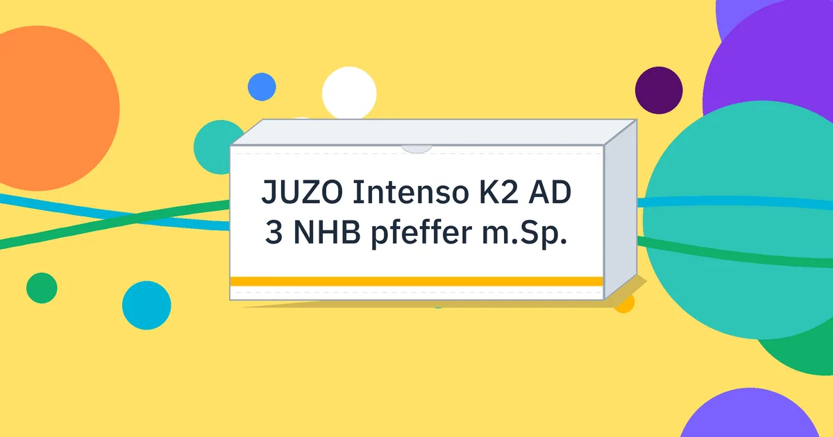 Symbolbild: Packung mit der Aufschrift JUZO Intenso K2 AD 3 NHB pfeffer m.Sp. (PZN 18609635) – Verfügbarkeit und Bezug in Apotheken in Frankfurt am Main