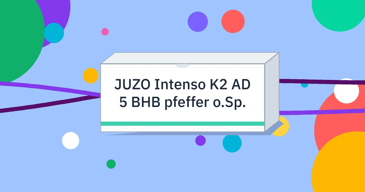 Symbolbild: Packung mit der Aufschrift JUZO Intenso K2 AD 5 BHB pfeffer o.Sp. (PZN 18623718) – Verfügbarkeit und Bezug in Apotheken in Frankfurt am Main