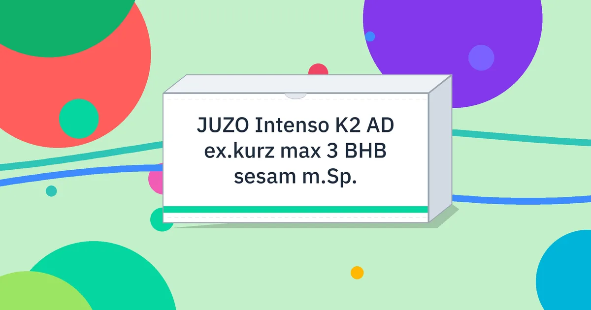 Symbolbild: Packung mit der Aufschrift JUZO Intenso K2 AD ex.kurz max 3 BHB sesam m.Sp. (PZN 18613909) – Verfügbarkeit und Bezug in Apotheken in Frankfurt am Main