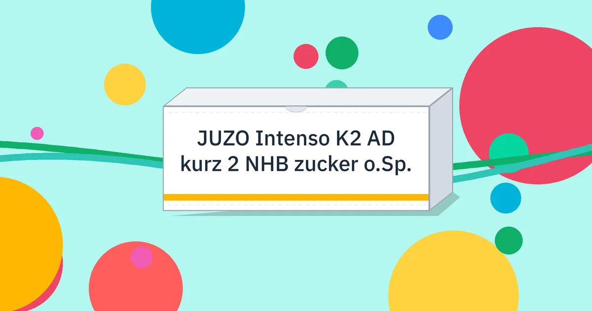 Symbolbild: Packung mit der Aufschrift JUZO Intenso K2 AD kurz 2 NHB zucker o.Sp. (PZN 18621292) – Verfügbarkeit und Bezug in Apotheken in Frankfurt am Main