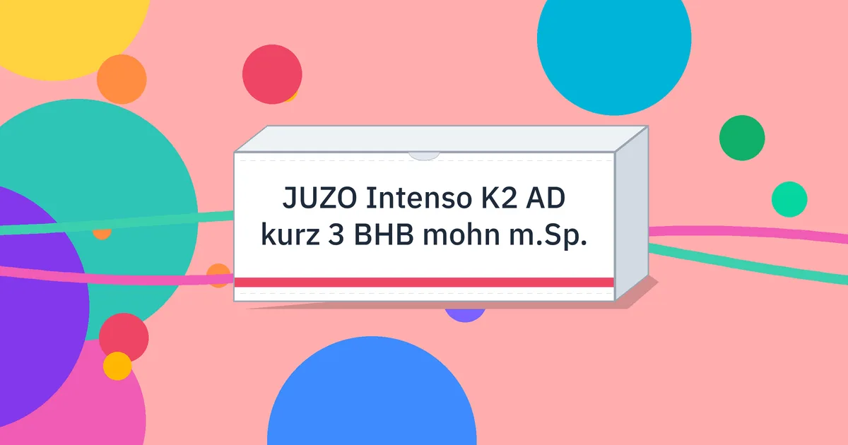 Symbolbild: Packung mit der Aufschrift JUZO Intenso K2 AD kurz 3 BHB mohn m.Sp. (PZN 18614702) – Verfügbarkeit und Bezug in Apotheken in Frankfurt am Main