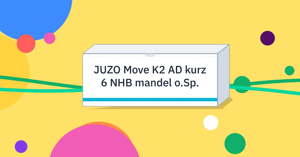 Symbolbild: Packung mit der Aufschrift JUZO Move K2 AD kurz 6 NHB mandel o.Sp. (PZN 16341447) – Verfügbarkeit und Bezug in Apotheken in Frankfurt am Main