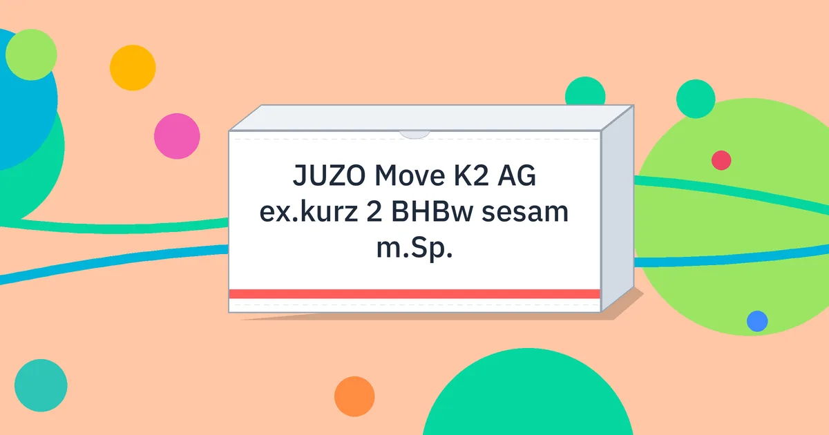 Symbolbild: Packung mit der Aufschrift JUZO Move K2 AG ex.kurz 2 BHBw sesam m.Sp. (PZN 18532370) – Verfügbarkeit und Bezug in Apotheken in Frankfurt am Main