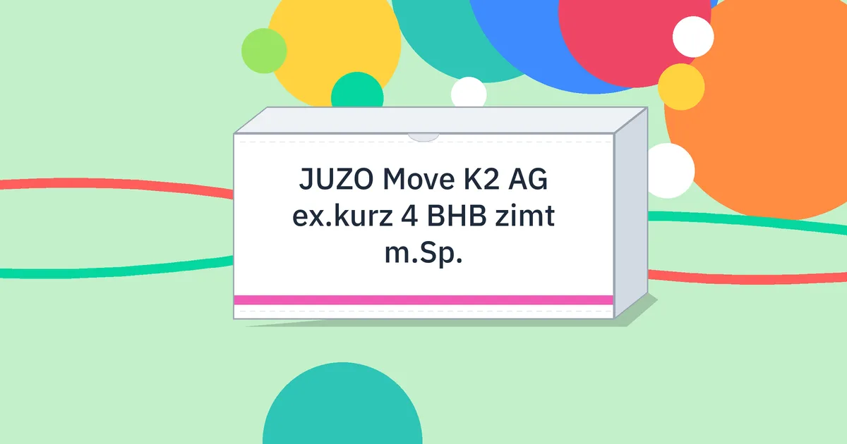 Symbolbild: Packung mit der Aufschrift JUZO Move K2 AG ex.kurz 4 BHB zimt m.Sp. (PZN 18532105) – Verfügbarkeit und Bezug in Apotheken in Frankfurt am Main