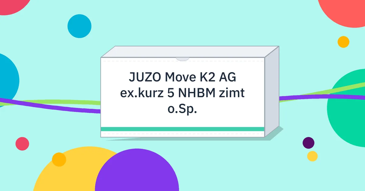 Symbolbild: Packung mit der Aufschrift JUZO Move K2 AG ex.kurz 5 NHBM zimt o.Sp. (PZN 18533211) – Verfügbarkeit und Bezug in Apotheken in Frankfurt am Main