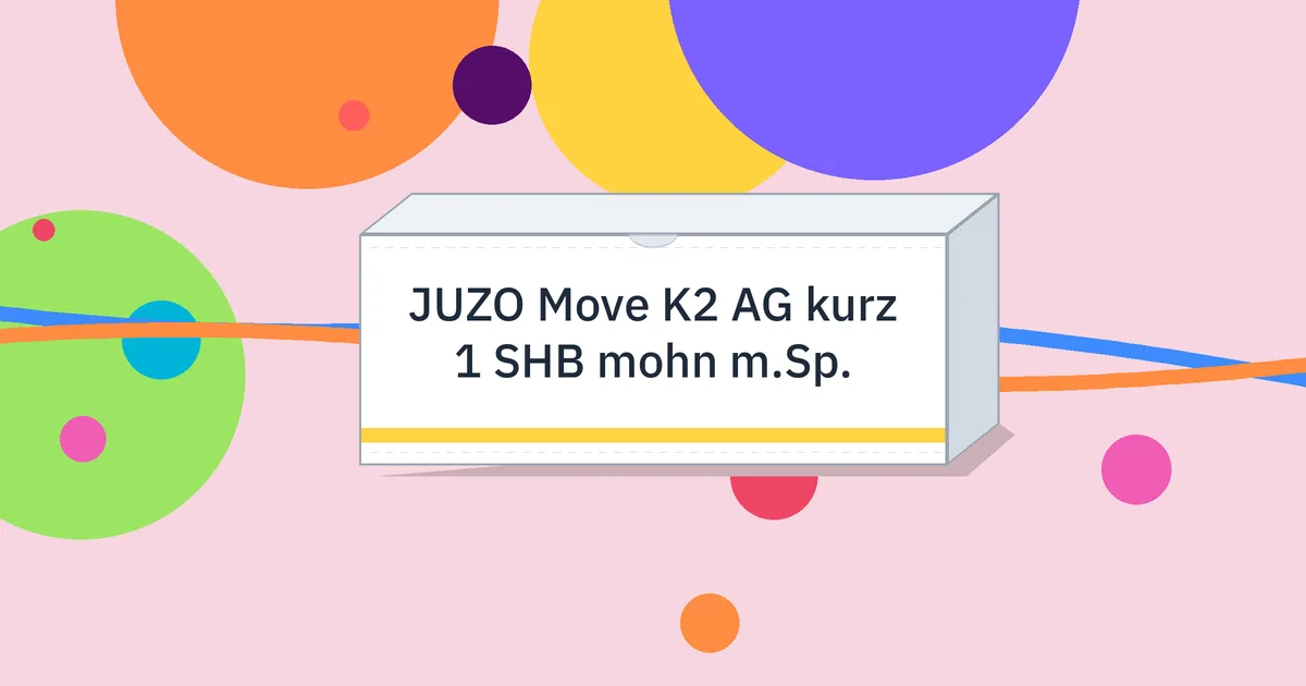 Symbolbild: Packung mit der Aufschrift JUZO Move K2 AG kurz 1 SHB mohn m.Sp. (PZN 18559535) – Verfügbarkeit und Bezug in Apotheken in Frankfurt am Main