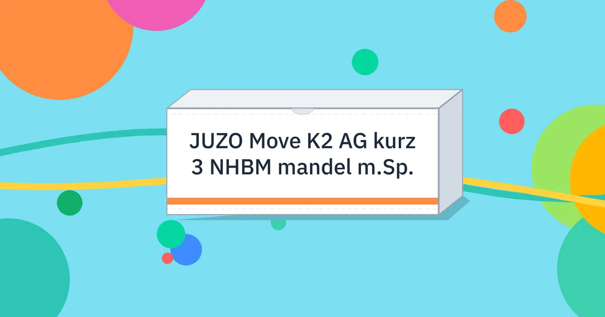 Symbolbild: Packung mit der Aufschrift JUZO Move K2 AG kurz 3 NHBM mandel m.Sp. (PZN 16642545) – Verfügbarkeit und Bezug in Apotheken in Frankfurt am Main