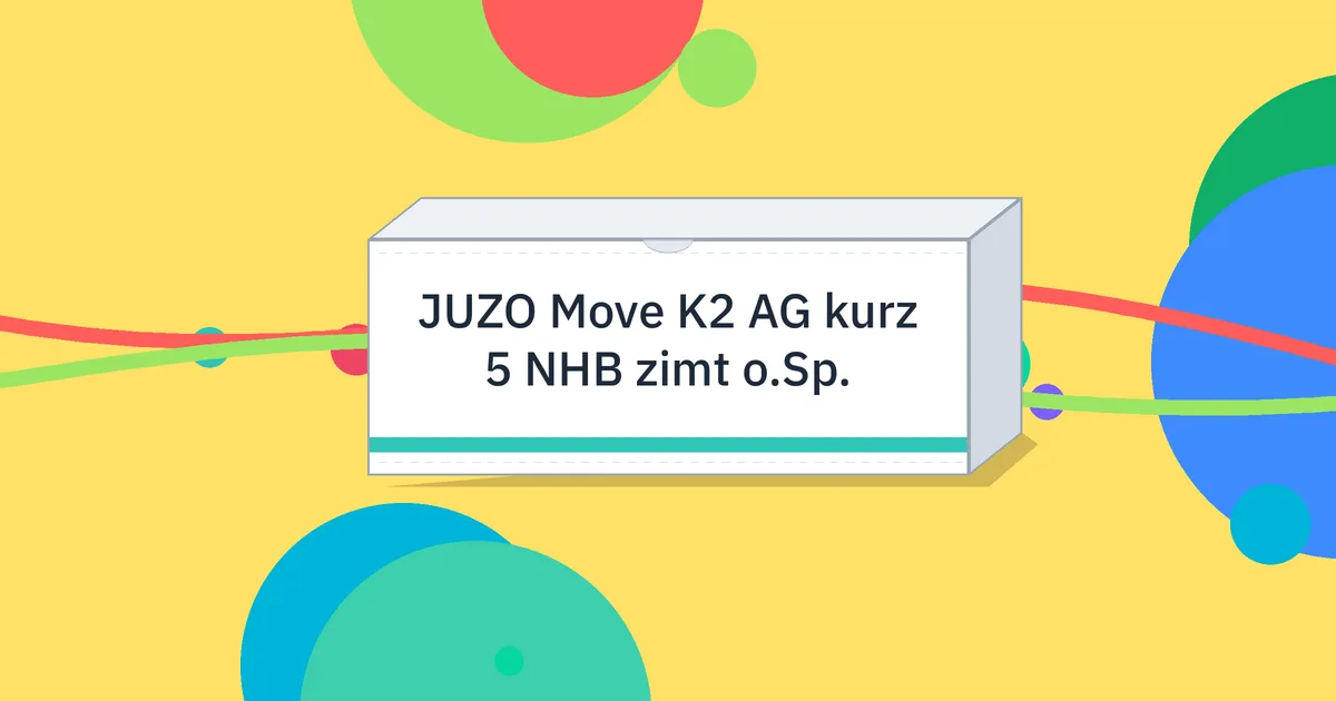 Symbolbild: Packung mit der Aufschrift JUZO Move K2 AG kurz 5 NHB zimt o.Sp. (PZN 18529706) – Verfügbarkeit und Bezug in Apotheken in Frankfurt am Main