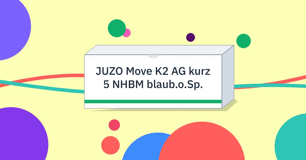 Symbolbild: Packung mit der Aufschrift JUZO Move K2 AG kurz 5 NHBM blaub.o.Sp. (PZN 18560811) – Verfügbarkeit und Bezug in Apotheken in Frankfurt am Main