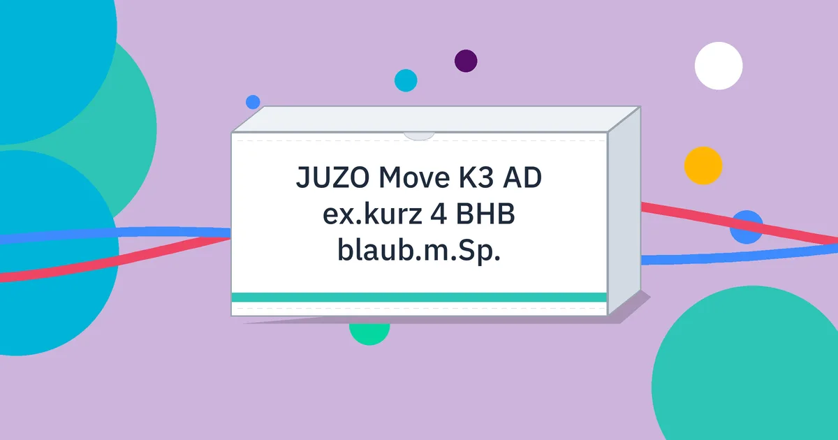 Symbolbild: Packung mit der Aufschrift JUZO Move K3 AD ex.kurz 4 BHB blaub.m.Sp. (PZN 18573593) – Verfügbarkeit und Bezug in Apotheken in Frankfurt am Main