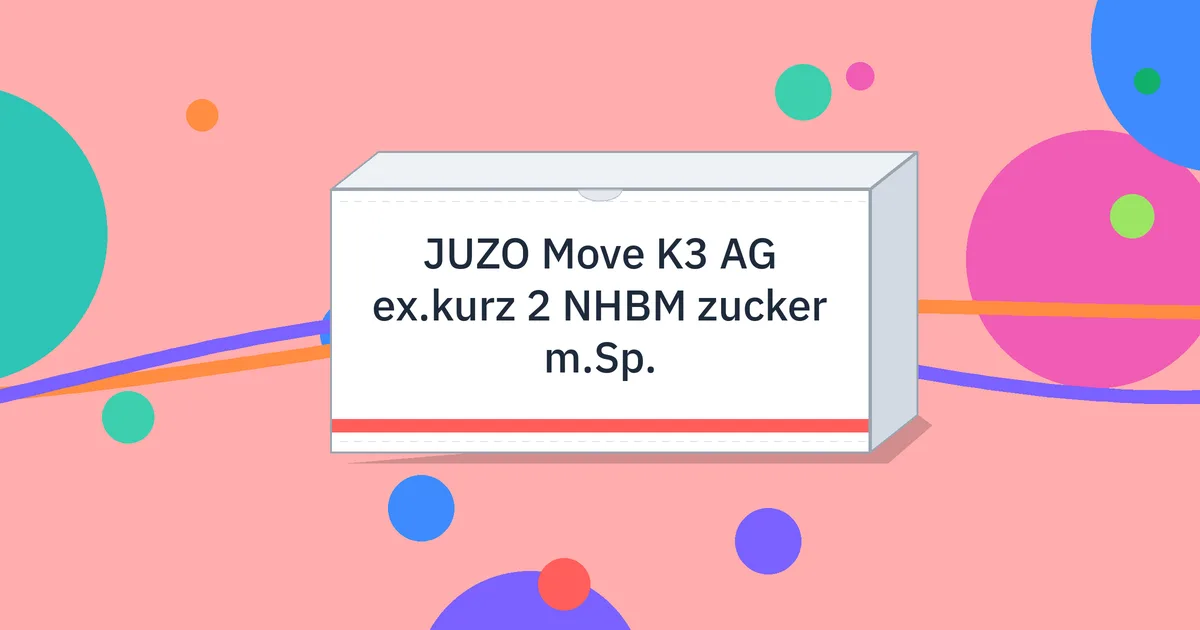 Symbolbild: Packung mit der Aufschrift JUZO Move K3 AG ex.kurz 2 NHBM zucker m.Sp. (PZN 18582563) – Verfügbarkeit und Bezug in Apotheken in Frankfurt am Main