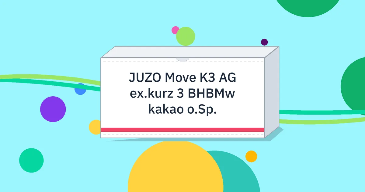 Symbolbild: Packung mit der Aufschrift JUZO Move K3 AG ex.kurz 3 BHBMw kakao o.Sp. (PZN 18598156) – Verfügbarkeit und Bezug in Apotheken in Frankfurt am Main