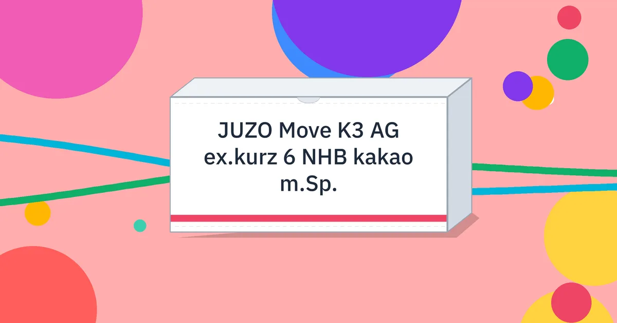 Symbolbild: Packung mit der Aufschrift JUZO Move K3 AG ex.kurz 6 NHB kakao m.Sp. (PZN 18595152) – Verfügbarkeit und Bezug in Apotheken in Frankfurt am Main