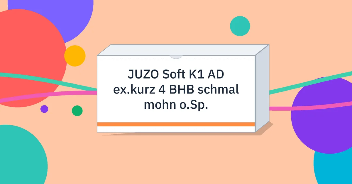 Symbolbild: Packung mit der Aufschrift JUZO Soft K1 AD ex.kurz 4 BHB schmal mohn o.Sp. (PZN 15464716) – Verfügbarkeit und Bezug in Apotheken in Frankfurt am Main
