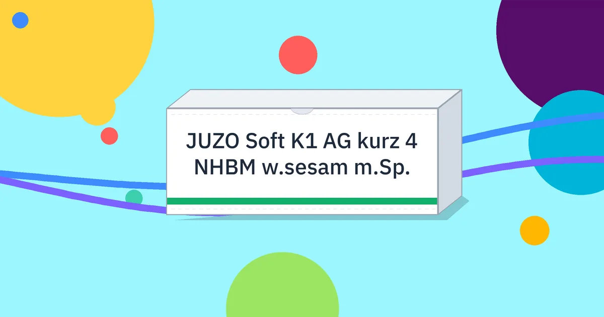 Symbolbild: Packung mit der Aufschrift JUZO Soft K1 AG kurz 4 NHBM w.sesam m.Sp. (PZN 15016372) – Verfügbarkeit und Bezug in Apotheken in Frankfurt am Main