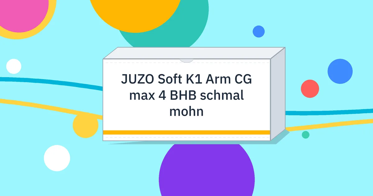 Symbolbild: Packung mit der Aufschrift JUZO Soft K1 Arm CG max 4 BHB schmal mohn (PZN 15509867) – Verfügbarkeit und Bezug in Apotheken in Frankfurt am Main