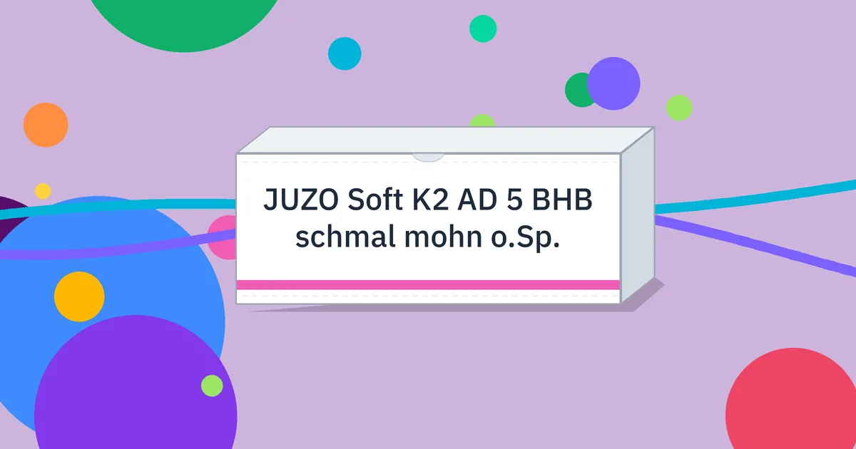 Symbolbild: Packung mit der Aufschrift JUZO Soft K2 AD 5 BHB schmal mohn o.Sp. (PZN 15467330) – Verfügbarkeit und Bezug in Apotheken in Frankfurt am Main