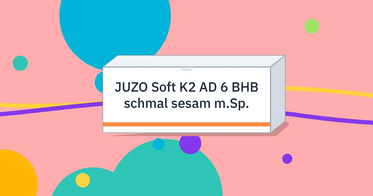 Symbolbild: Packung mit der Aufschrift JUZO Soft K2 AD 6 BHB schmal sesam m.Sp. (PZN 15465087) – Verfügbarkeit und Bezug in Apotheken in Frankfurt am Main