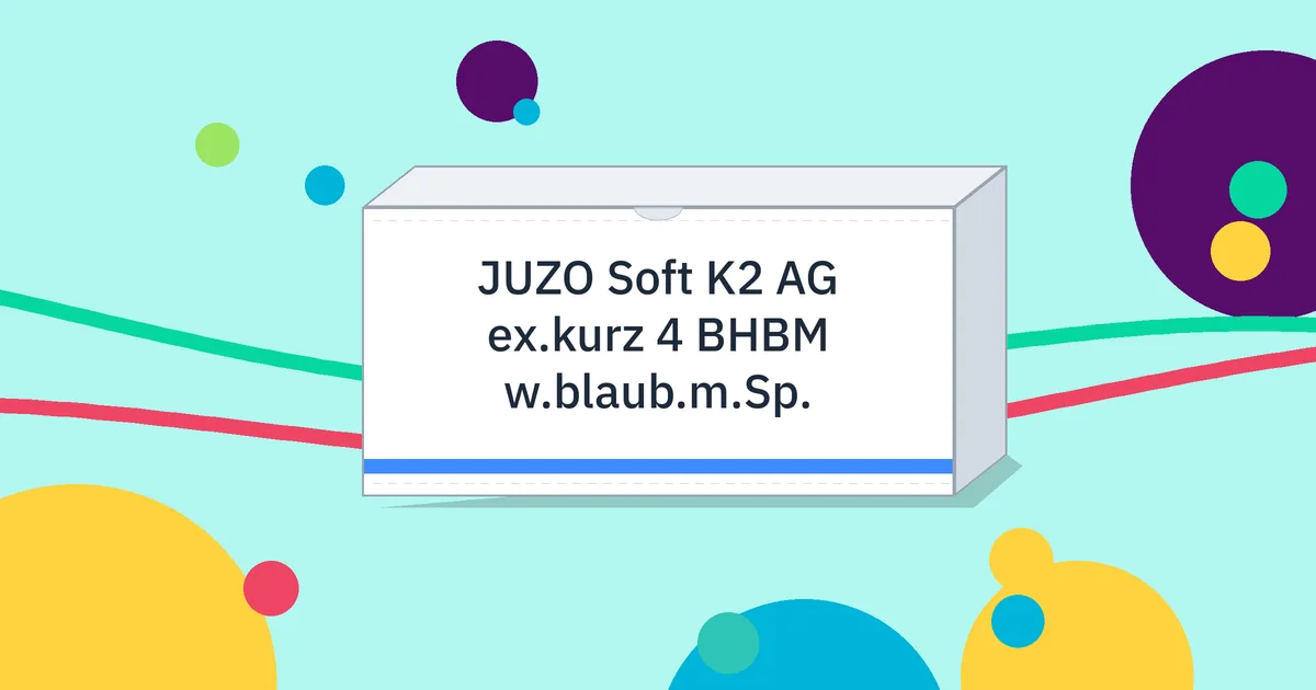 Symbolbild: Packung mit der Aufschrift JUZO Soft K2 AG ex.kurz 4 BHBM w.blaub.m.Sp. (PZN 14868280) – Verfügbarkeit und Bezug in Apotheken in Frankfurt am Main