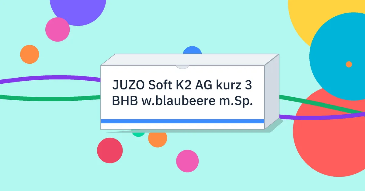 Symbolbild: Packung mit der Aufschrift JUZO Soft K2 AG kurz 3 BHB w.blaubeere m.Sp. (PZN 14842174) – Verfügbarkeit und Bezug in Apotheken in Frankfurt am Main