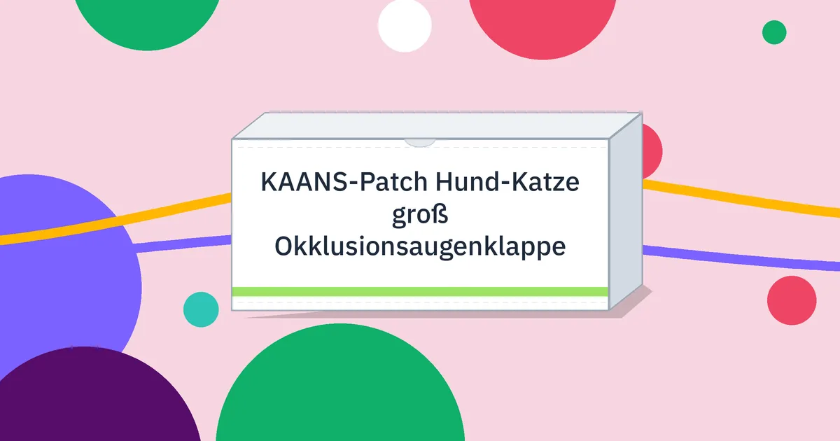 Symbolbild: Packung mit der Aufschrift KAANS-Patch Hund-Katze groß Okklusionsaugenklappe (PZN 11102100) – Verfügbarkeit und Bezug in Apotheken in Frankfurt am Main