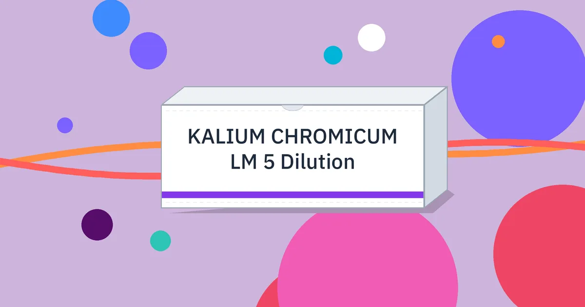 Symbolbild: Packung mit der Aufschrift KALIUM CHROMICUM LM 5 Dilution (PZN 12919139) – Verfügbarkeit und Bezug in Apotheken in Frankfurt am Main