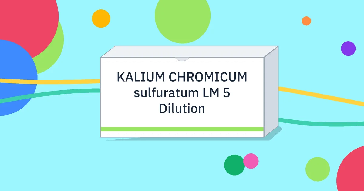 Symbolbild: Packung mit der Aufschrift KALIUM CHROMICUM sulfuratum LM 5 Dilution (PZN 12919576) – Verfügbarkeit und Bezug in Apotheken in Frankfurt am Main