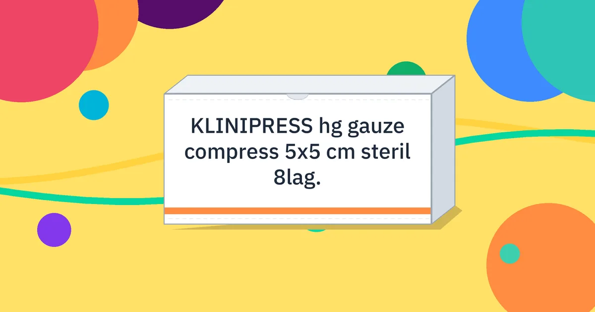 Symbolbild: Packung mit der Aufschrift KLINIPRESS hg gauze compress 5x5 cm steril 8lag. (PZN 13242259) – Verfügbarkeit und Bezug in Apotheken in Frankfurt am Main