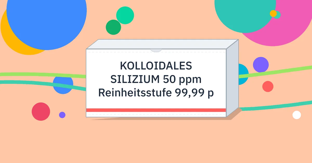 Symbolbild: Packung mit der Aufschrift KOLLOIDALES SILIZIUM 50 ppm Reinheitsstufe 99,99 p (PZN 18209640) – Verfügbarkeit und Bezug in Apotheken in Frankfurt am Main