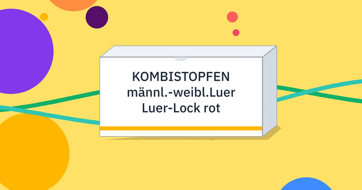 Symbolbild: Packung mit der Aufschrift KOMBISTOPFEN männl.-weibl.Luer Luer-Lock rot (PZN 18836940) – Verfügbarkeit und Bezug in Apotheken in Frankfurt am Main