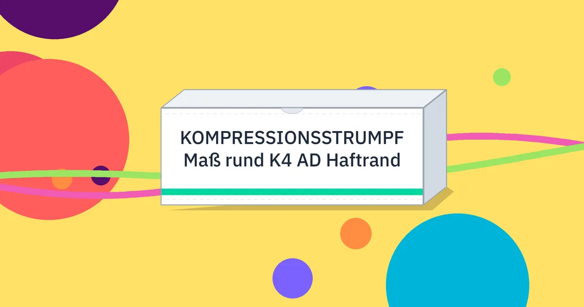 Symbolbild: Packung mit der Aufschrift KOMPRESSIONSSTRUMPF Maß rund K4 AD Haftrand (PZN 10011737) – Verfügbarkeit und Bezug in Apotheken in Frankfurt am Main