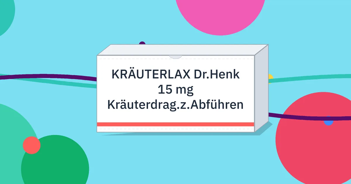 Symbolbild: Packung mit der Aufschrift KRÄUTERLAX Dr.Henk 15 mg Kräuterdrag.z.Abführen (PZN 02115517) – Verfügbarkeit und Bezug in Apotheken in Frankfurt am Main