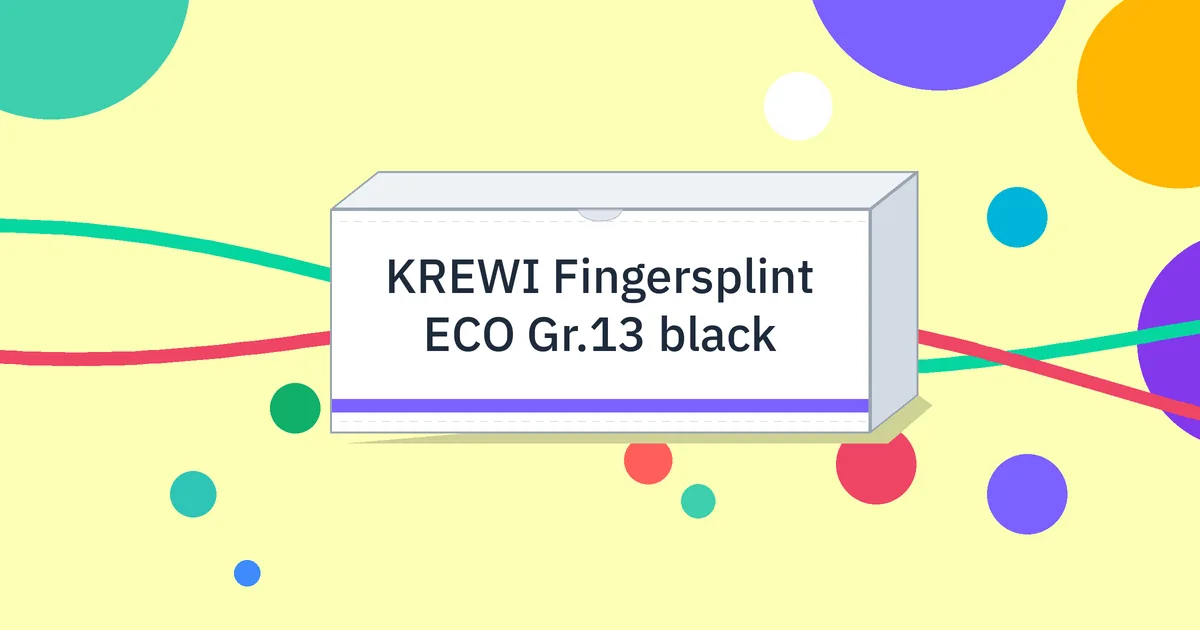 Symbolbild: Packung mit der Aufschrift KREWI Fingersplint ECO Gr.13 black (PZN 20392373) – Verfügbarkeit und Bezug in Apotheken in Frankfurt am Main