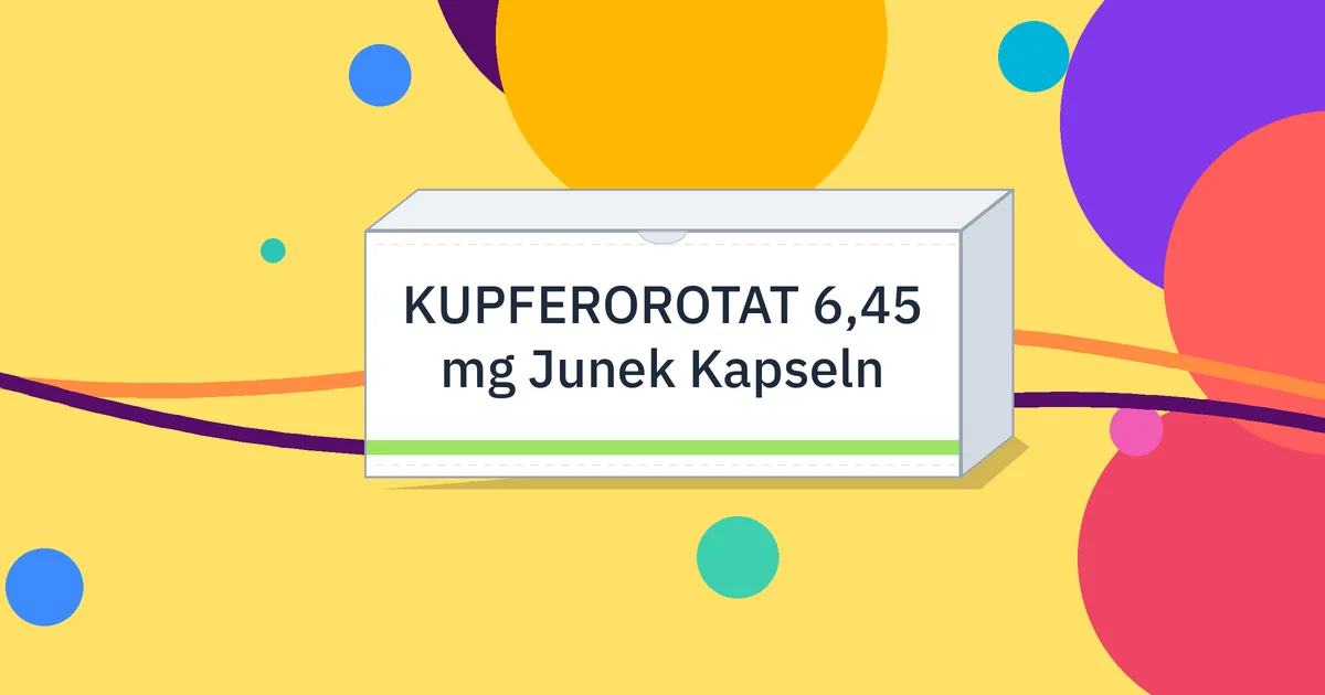 Symbolbild: Packung mit der Aufschrift KUPFEROROTAT 6,45 mg Junek Kapseln (PZN 11658582) – Verfügbarkeit und Bezug in Apotheken in Frankfurt am Main