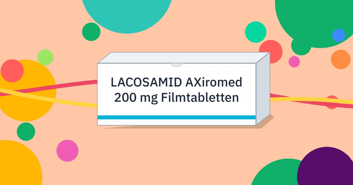 Symbolbild: Packung mit der Aufschrift LACOSAMID AXiromed 200 mg Filmtabletten (PZN 18059040) – Verfügbarkeit und Bezug in Apotheken in Frankfurt am Main