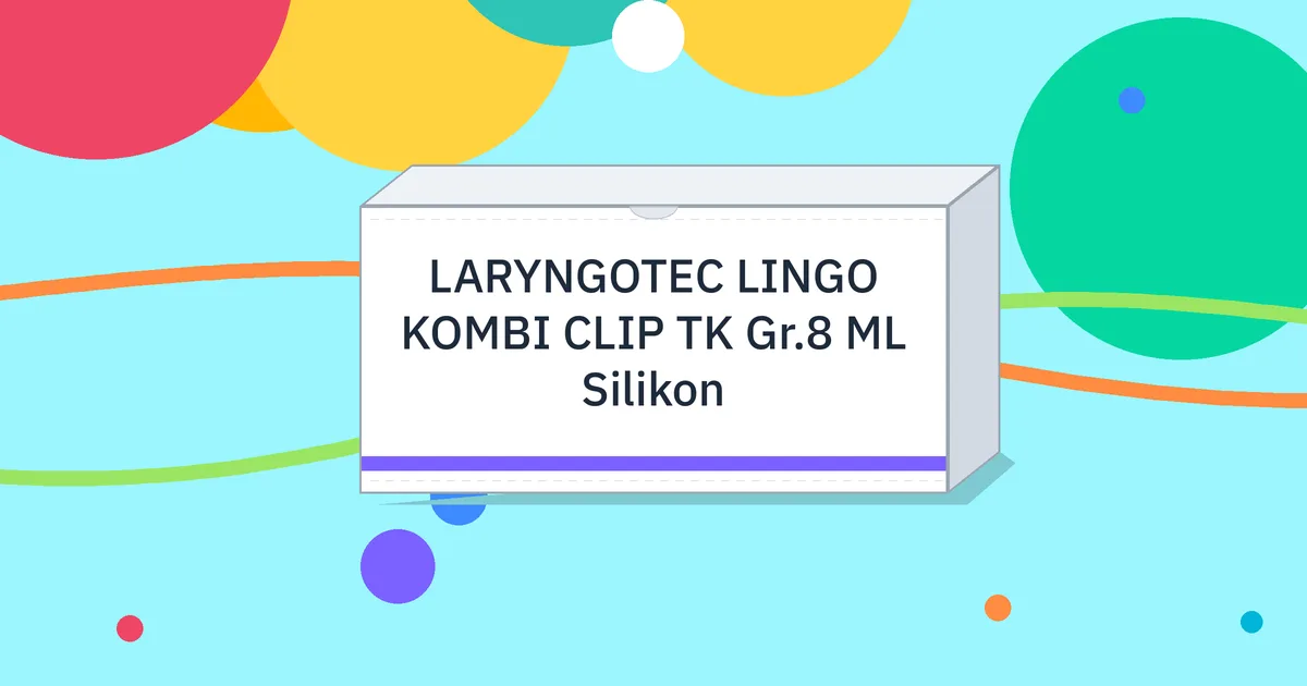 Symbolbild: Packung mit der Aufschrift LARYNGOTEC LINGO KOMBI CLIP TK Gr.8 ML Silikon (PZN 08434502) – Verfügbarkeit und Bezug in Apotheken in Frankfurt am Main