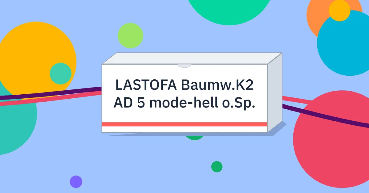 Symbolbild: Packung mit der Aufschrift LASTOFA Baumw.K2 AD 5 mode-hell o.Sp. (PZN 01944766) – Verfügbarkeit und Bezug in Apotheken in Frankfurt am Main