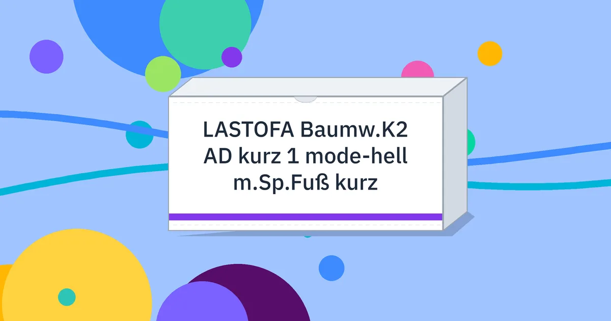 Symbolbild: Packung mit der Aufschrift LASTOFA Baumw.K2 AD kurz 1 mode-hell m.Sp.Fuß kurz (PZN 01945263) – Verfügbarkeit und Bezug in Apotheken in Frankfurt am Main